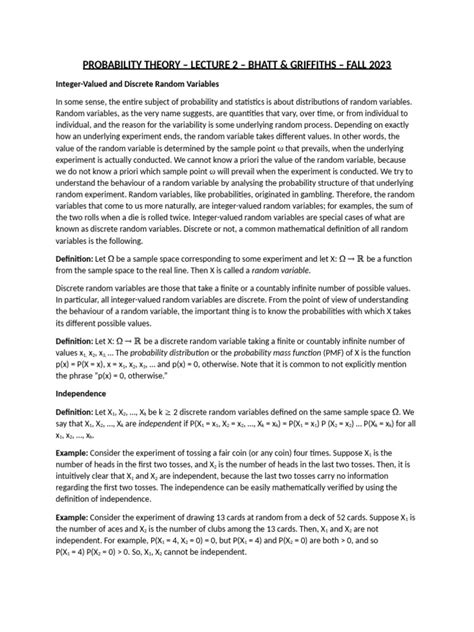 Lecture 2 Pdf Probability Distribution Random Variable