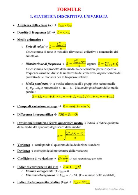 Uno Schema Con Tutte Le Formule Utili Per Statistica Sociale Schemi E Mappe Concettuali Di