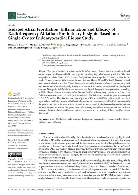 Pdf Isolated Atrial Fibrillation Inflammation And Efficacy Of