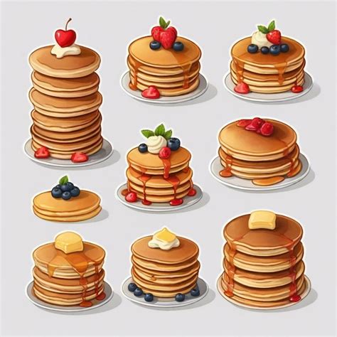 Premium Vector A Stack Of Pancakes With Different Syrup And Berries