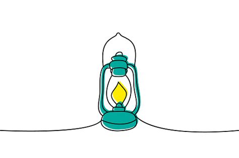 캠프 램프 한 줄 컬러 연속 도면 오래된 기름 등불 연속 한 줄 다채로운 삽화 벡터 미니멀리스트 선형 일러스트 레이 션 가솔린에 대한 스톡 벡터 아트 및 기타 이미지