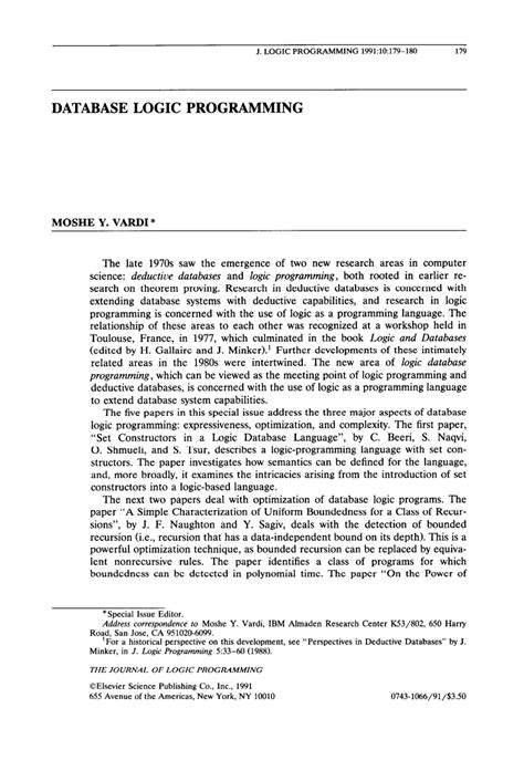 Pdf Database Logic Programming