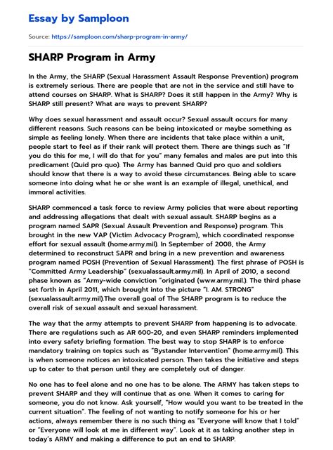 SHARP Program In Army Free Essay Sample On Samploon