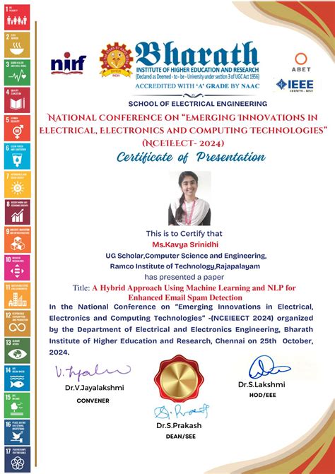 Kavya Srinidhi On Linkedin Machinelearning Nlp Spamdetection Innovation Nceieect2024