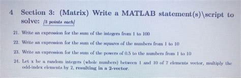 Solved 4 Section 3 Matrix Write A Matlab
