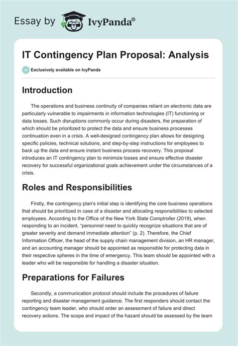 It Contingency Plan Proposal Analysis 551 Words Essay Example