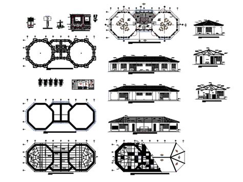 Pavilion Home Elevation Section Floor Plan And Auto Cad Details Dwg File