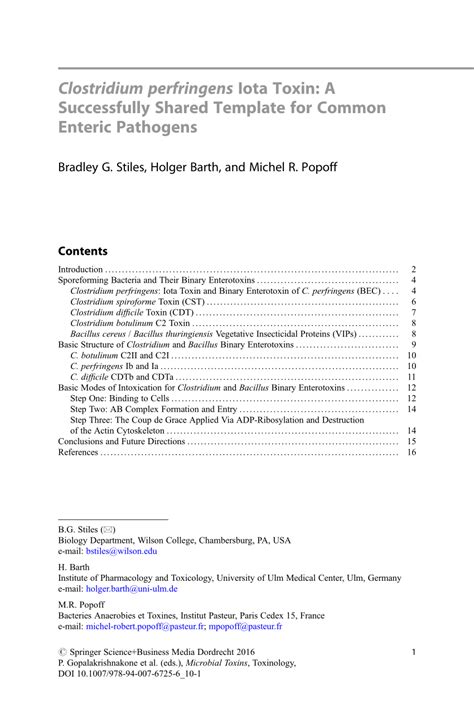 Pdf Clostridium Perfringens Iota Toxin A Successfully Shared Template For Common Enteric