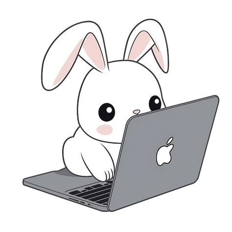 Premium PSD Bunny Using A Laptop Computer Kawaii Sticker Png