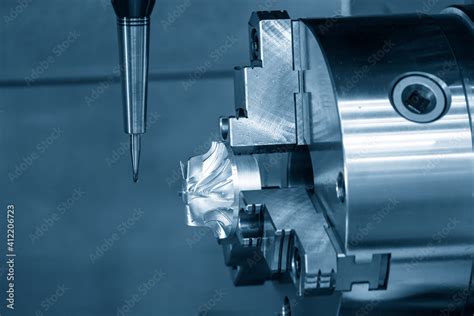 The 4 Axis Simultaneous Machining Center Cutting The Turbine Parts With Solid Ball Endmill Tool