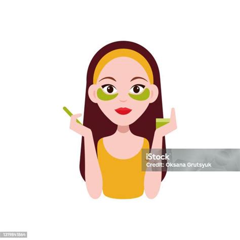 스킨 케어 루틴 스킨 케어 단계 아름다운 소녀 청소 및 다양한 행동으로 그녀의 얼굴을 관리 당신의 피부를 사랑해요 눈 패치 건강관리와 의술에 대한 스톡 벡터 아트 및 기타