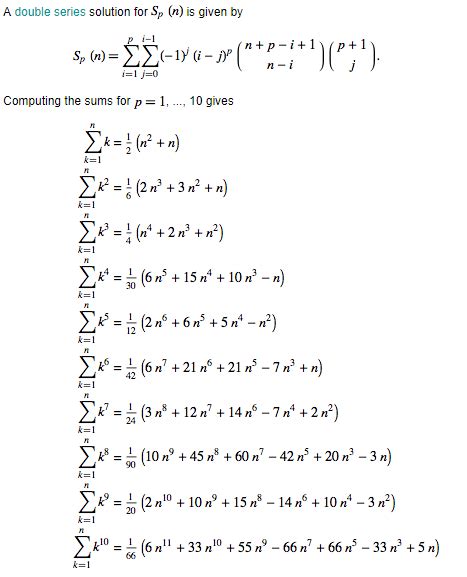 Summation Formulas 4th Power