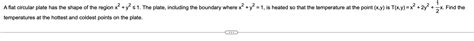 Solved A Flat Circular Plate Has The Shape Of The Region Chegg Com