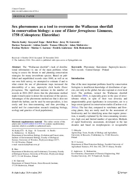 Pdf Sex Pheromones As A Tool To Overcome The Wallacean Shortfall In Conservation Biology A