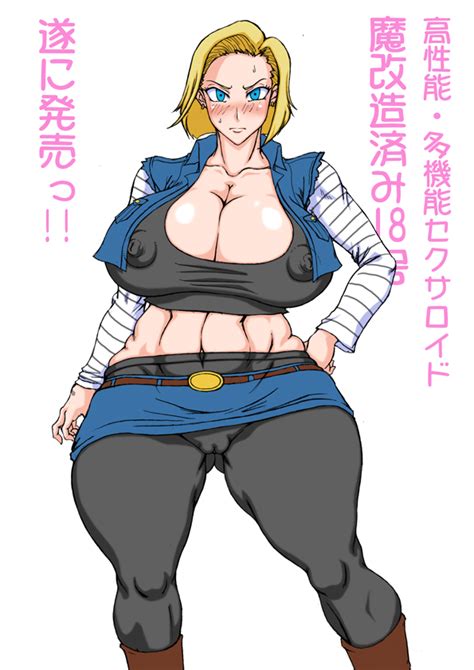 Rule 34 Android 18 Blonde Hair Blue Eyes Blush Cleavage Dragon Ball