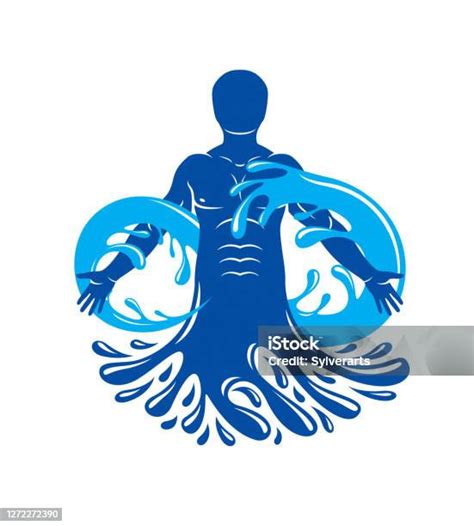 수파로 만든 무한한 상징으로 구성된 근육질의 인간 신비한 포세이돈의 벡터 그래픽 일러스트 인간과 자연의 지속적인 조화 개념에 대한 스톡 벡터 아트 및 기타 이미지 Istock