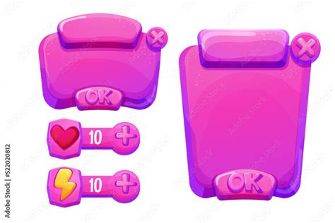 Set Jelly Fantasy Interface Template Game Menu And Setting Buttons In Cartoon Style Isolated On