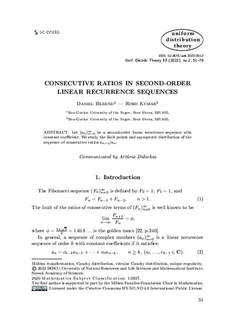 Pdf Consecutive Ratios In Second Order Linear Recurrence Sequences