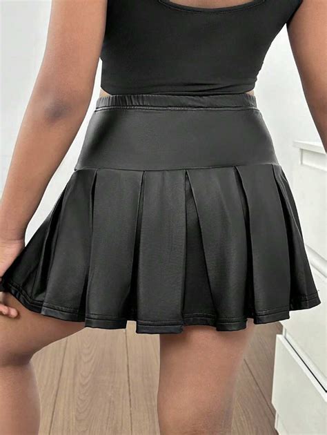 Tween Girls Casual Chic Ultra Short Pu Pleated Mini Skirt With Built In Anti Flashing Panty