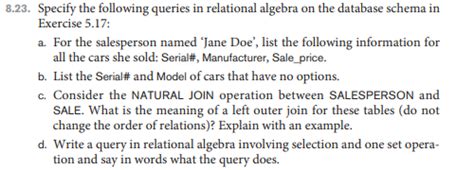 solved 8 23 ﻿specify the following queries in relational