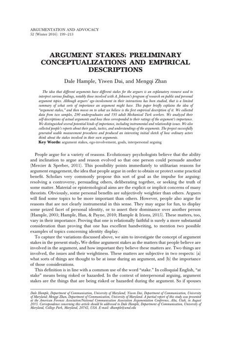Pdf Argument Stakes Preliminary Conceptualizations And Empirical Descriptions