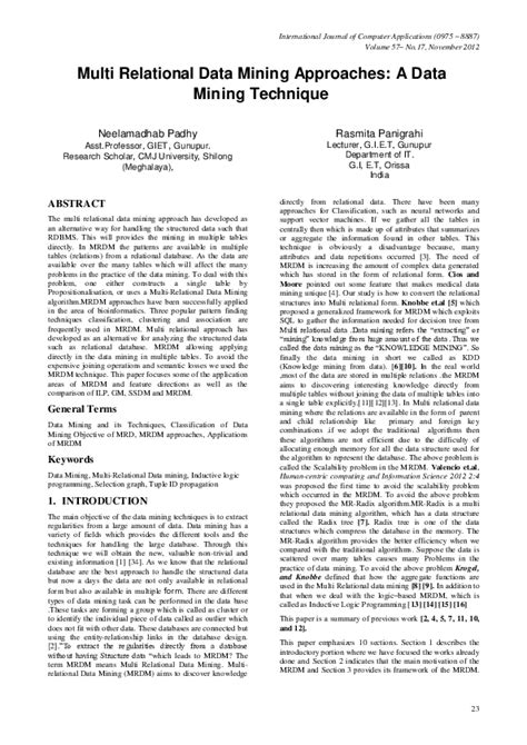 Pdf Multi Relational Data Mining Approaches A Data Mining Technique