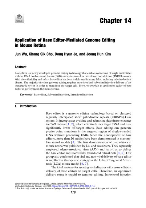 Pdf Application Of Base Editor Mediated Genome Editing In Mouse Retina