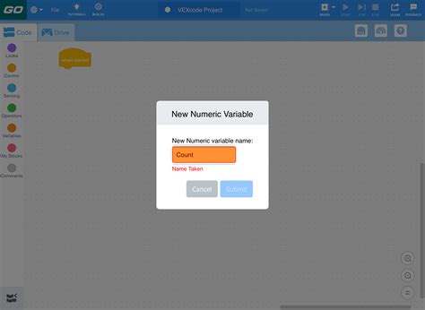 Applying Naming Rules With Variables In Vexcode Go Vex Library