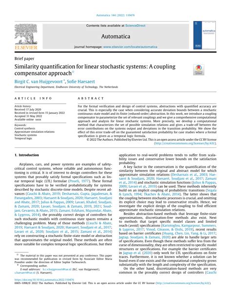 Pdf Similarity Quantification For Linear Stochastic Systems A
