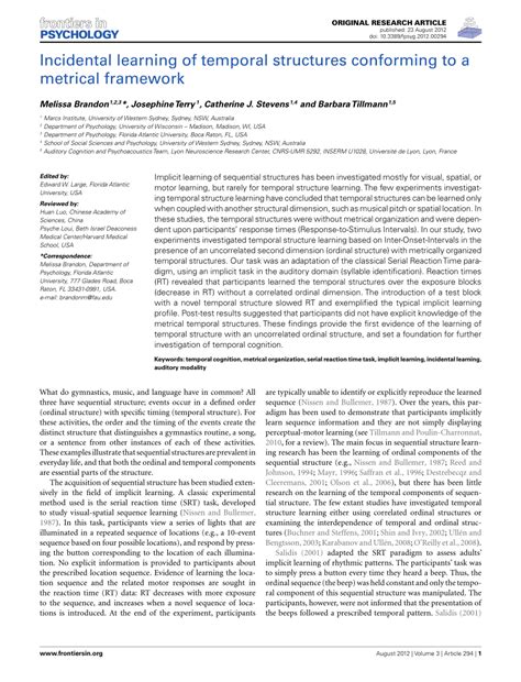 Pdf Incidental Learning Of Temporal Structures Conforming To A
