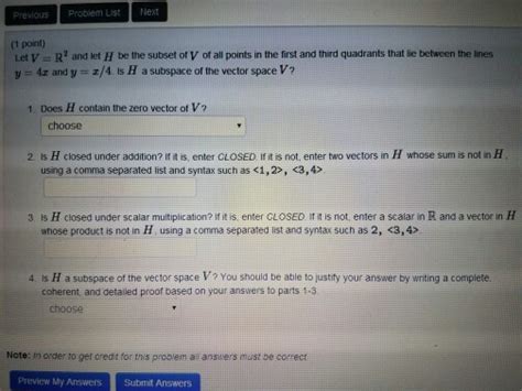 Solved Let V R And Let H Be The Subset Of V Of All Chegg Com