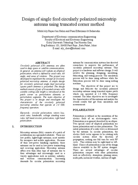Design Of Circularly Polarized Microstrip Antenna Using Truncated Corner Method Download Free