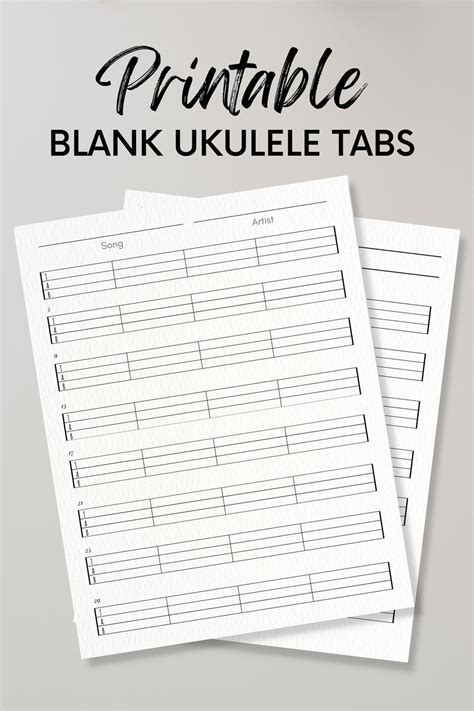 Blank Ukulele Tab Sheets For Beginners Tablature Printable At Home On Standard Us Letter Size