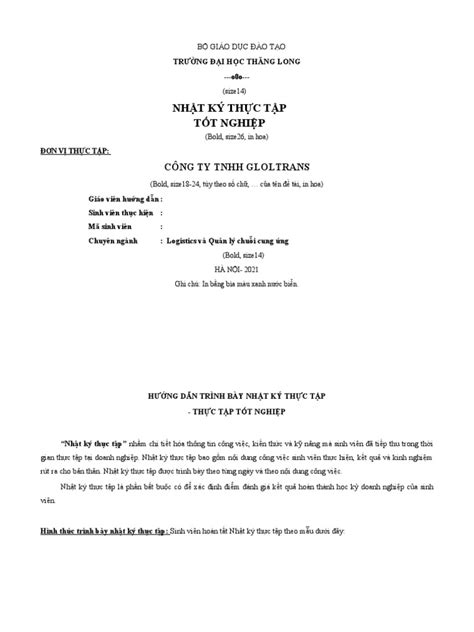 Huong Dan Thuc Hien Nhat Ky Thuc Tap Tlu 2022 2 Pdf