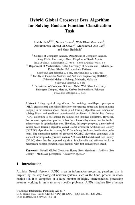 Pdf Hybrid Global Crossover Bees Algorithm For Solving Boolean Function Classification Task