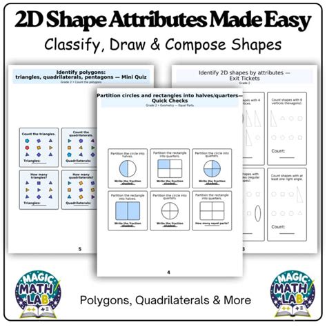 2nd Grade Geometry Shapes Worksheets 2d And 3d By Magic Math Lab Tpt