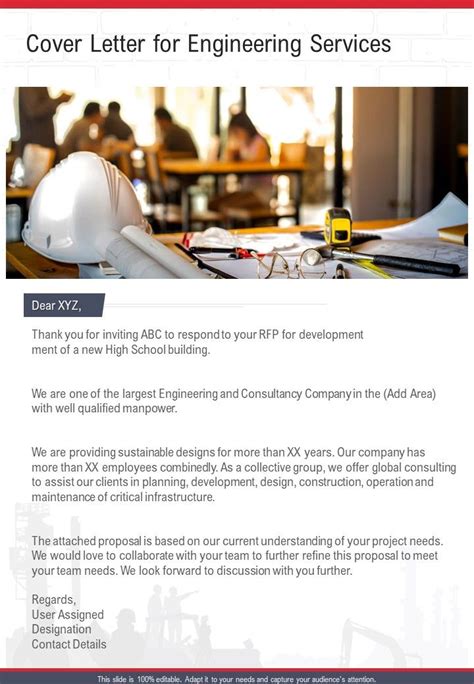 Cover Letter For Engineering Services One Pager Sample Example Document Presentation Graphics