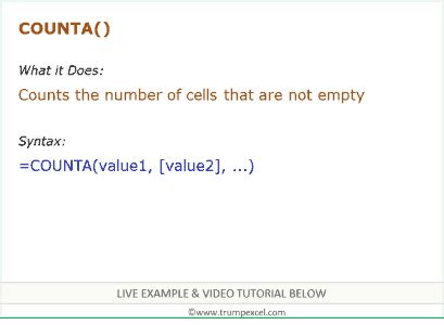 How To Use Excel Counta Function Examples Video