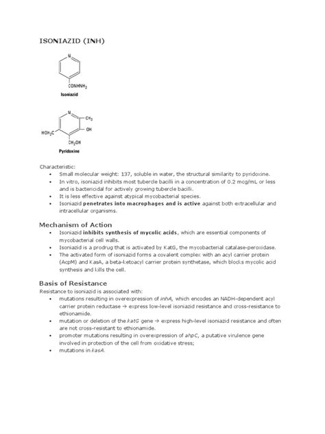 Isoniazid Pdf Dose Biochemistry Chemistry