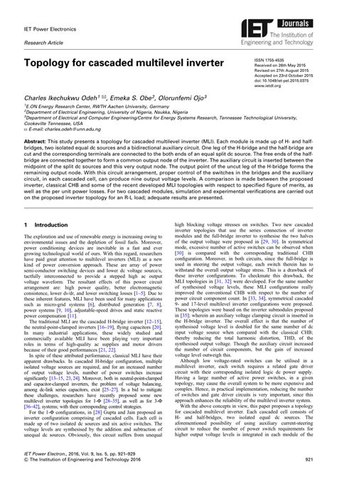 Pdf Topology For Cascaded Multilevel Inverter