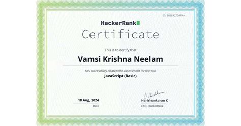 I Earned Hackerrank Javascript Certificate Vamsi Krishna Neelam Posted On The Topic Linkedin