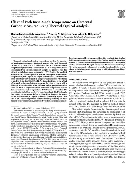 Pdf Effect Of Peak Inert Mode Temperature On Elemental Carbon