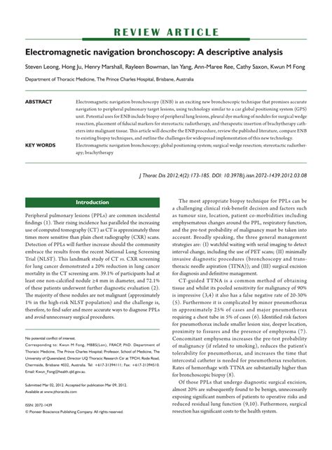 Pdf Electromagnetic Navigation Bronchoscopy A Descriptive Analysis