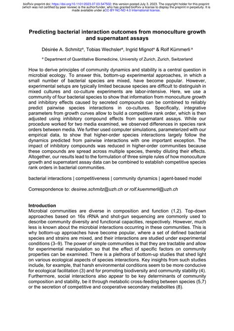 Pdf Predicting Bacterial Interaction Outcomes From Monoculture Growth And Supernatant Assays