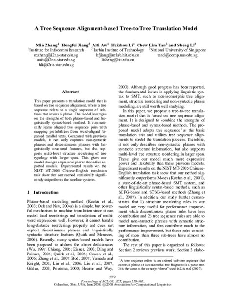 Pdf A Tree Sequence Alignment Based Tree To Tree Translation Model