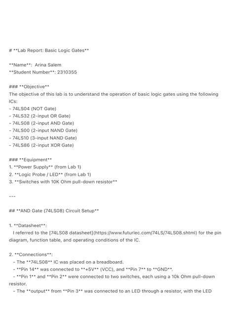 Lab Report Basic Logic Gates Pdf Logic Gate Electrical Circuits