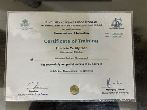 muhammad ali irfan on linkedin certificate reactnative