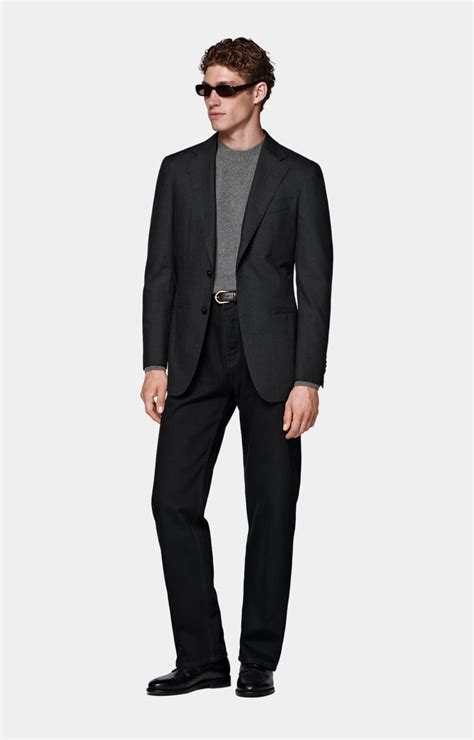 Dark Grey Tailored Fit Havana Suit Jacket In Pure 4 Ply Traveller Wool