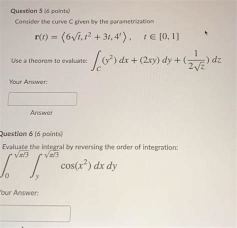 Solved Question 5 6 Points Consider The Curve C Given By