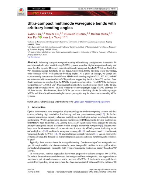 Pdf Ultra Compact Multimode Waveguide Bends With Arbitrary Bending Angles